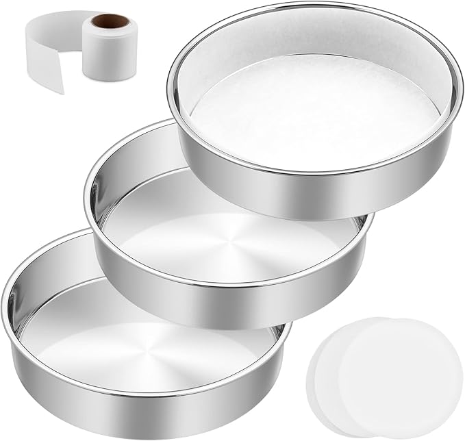 Amazon.com: 9½ Inch Cake Pan Set of 3, E-Far Stainless Steel Round ...