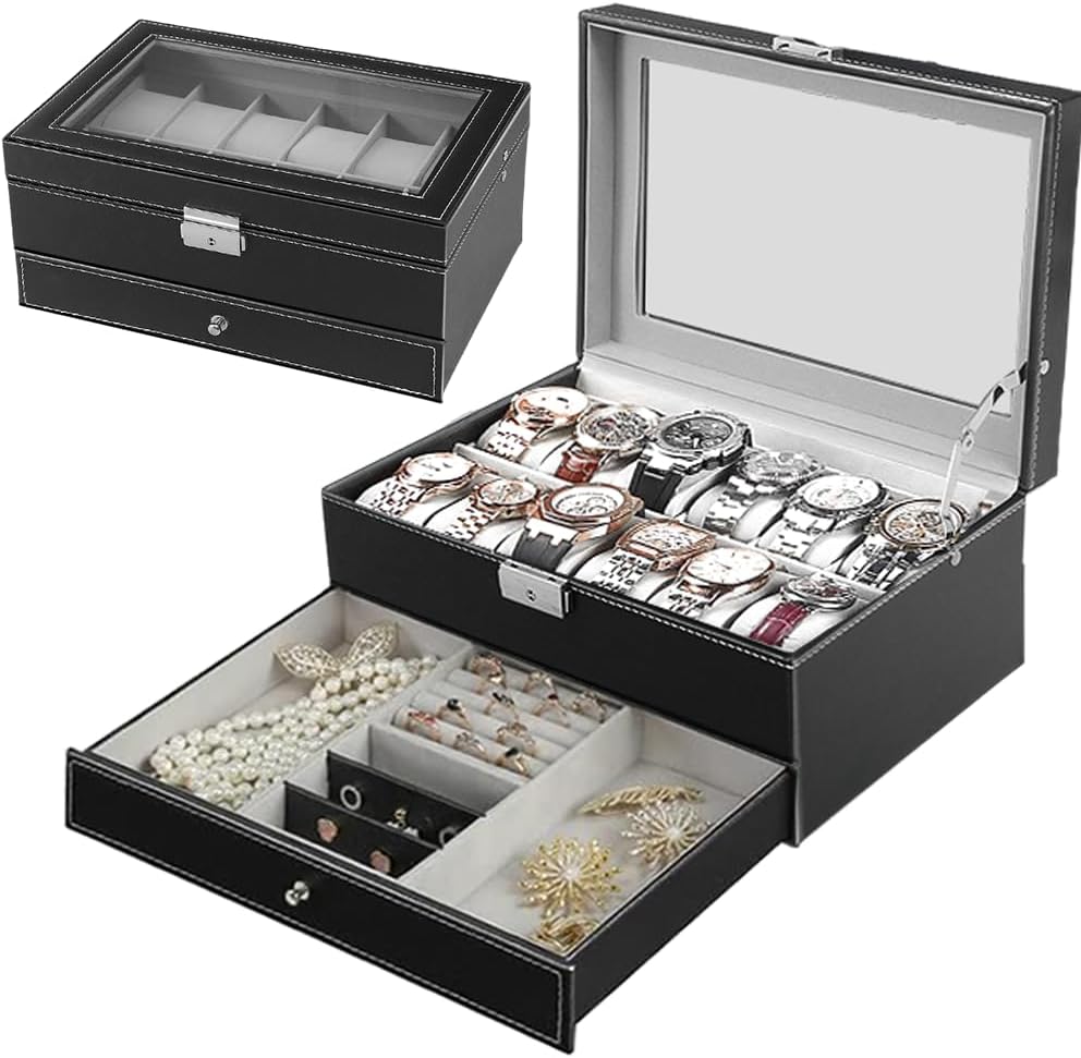 Caja para Relojes Reloj con 12 Ranuras - Estuche de Reloje de Doble ...