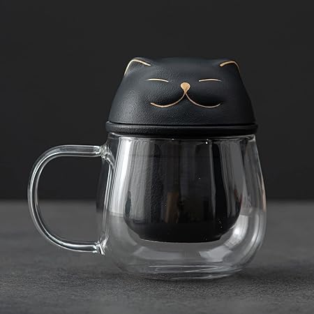 Amazon.com: JEWOSTER Cute Cat Glass Cup Tea Mug With Fish Tea Infuser ...