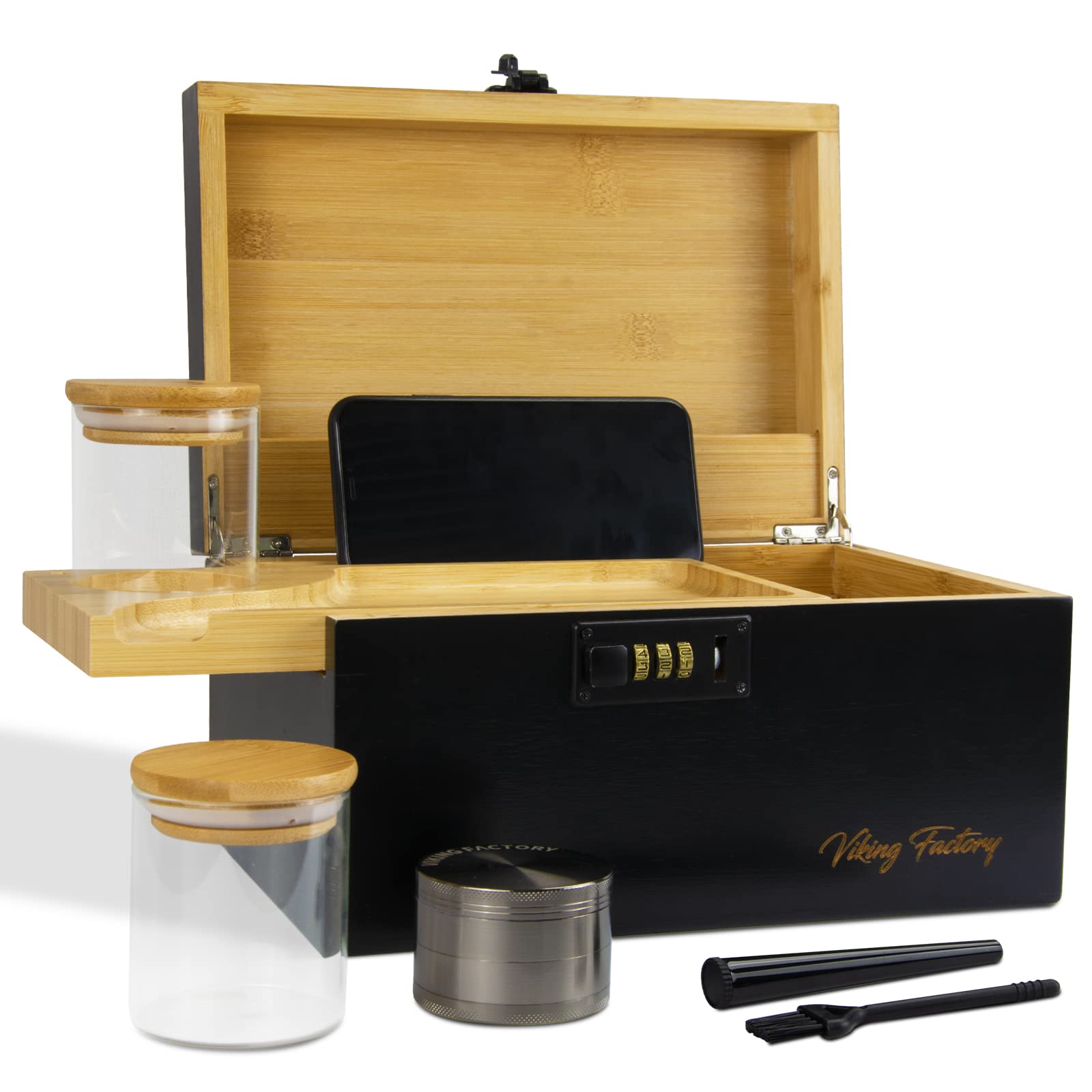 Viking Factory Large Bamboo Box Tray Set with Combination Lock ...