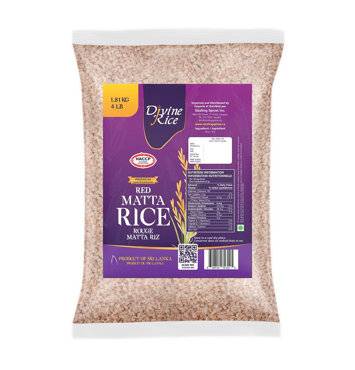 Divine Rice Red Matta, 4lb Pack – Premium Whole Grain Sri Lankan Matta ...