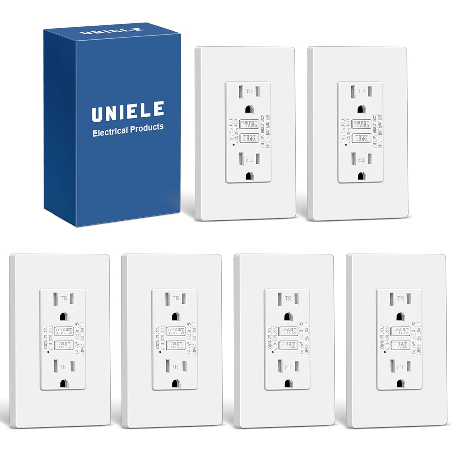 UNIELE 6 Pack Super Slim 15 Amp Tamper Resistant GFCI Outlets, 15A GFI ...