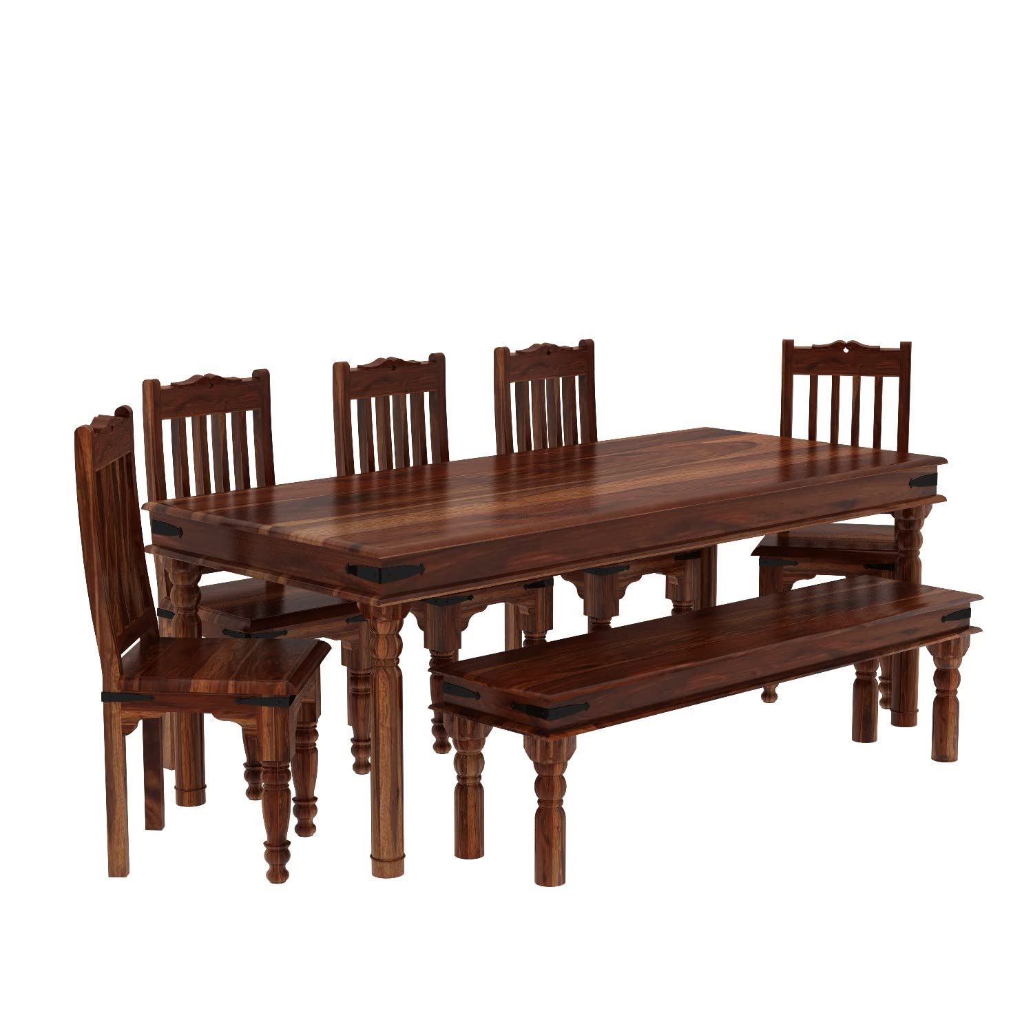 WOODNETIC Sheesham Wood Dining Table 8 Seater with 5 Chairs and 1 Bench ...