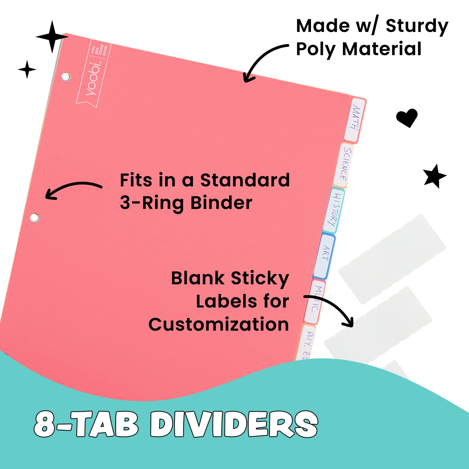 Snapklik.com : Yoobi 2 Inch Binder & 8-Tab Divider Set4 Three-Ring Binders