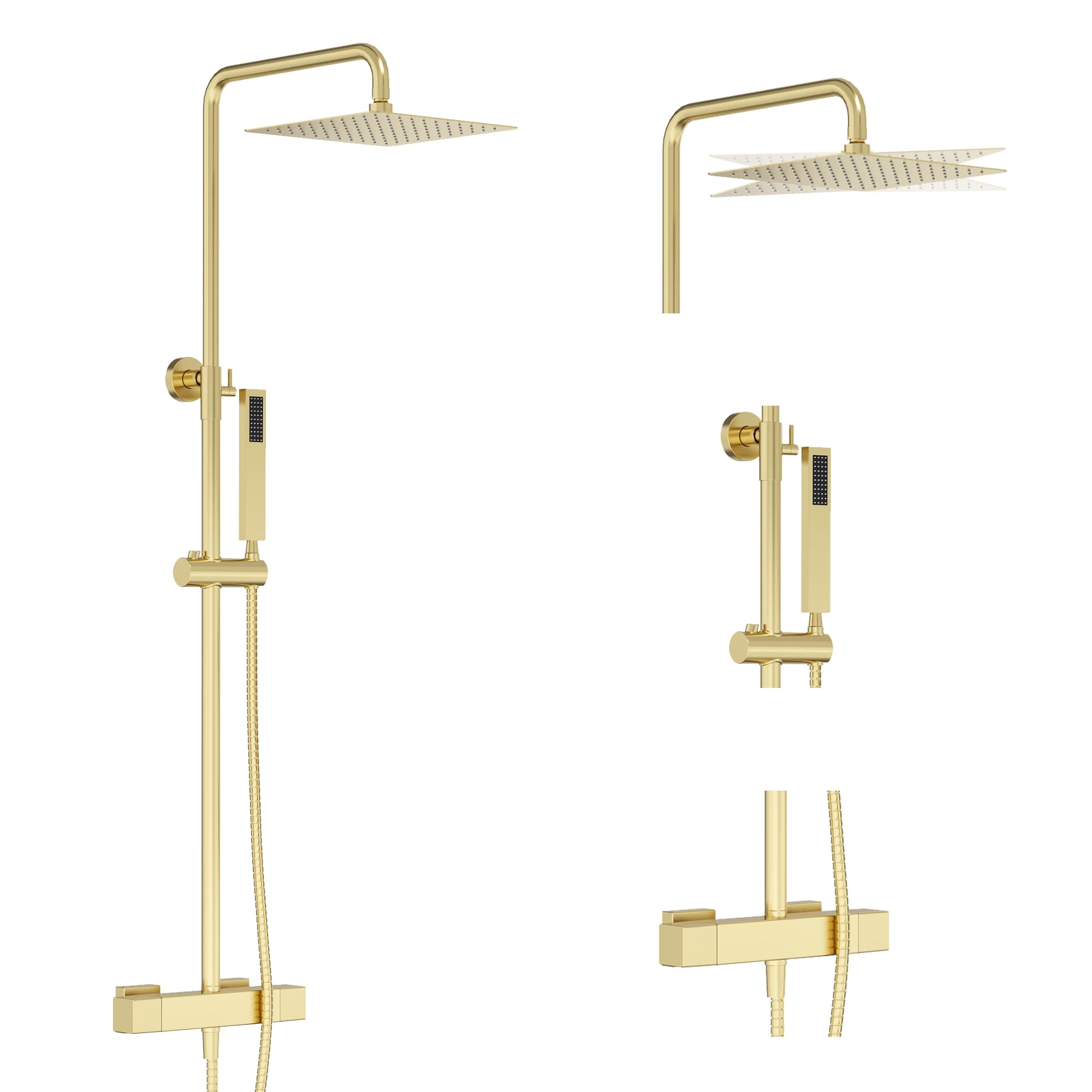 Holispa Outdoor Shower Faucet Set, Gold Thermostatic Exposed Shower ...