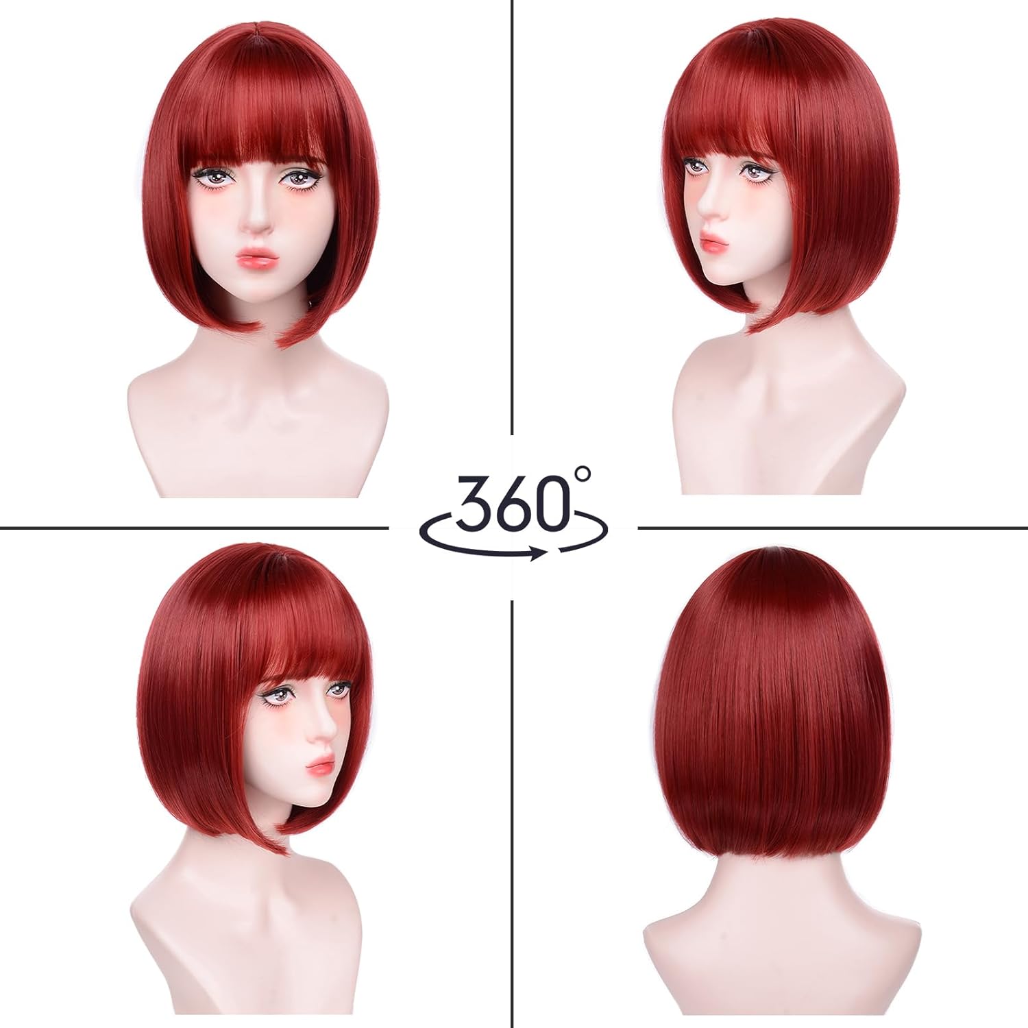 Short Red Bob Wigs With Bangs - Straight Red Bob Wig for Women Red ...