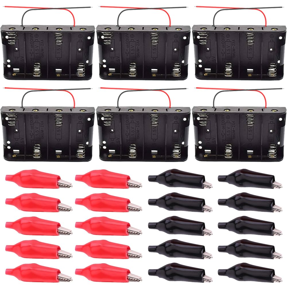 Xiatiaosann 4-Slot D Size Battery Holder with Two Wires, 6V D Size ...