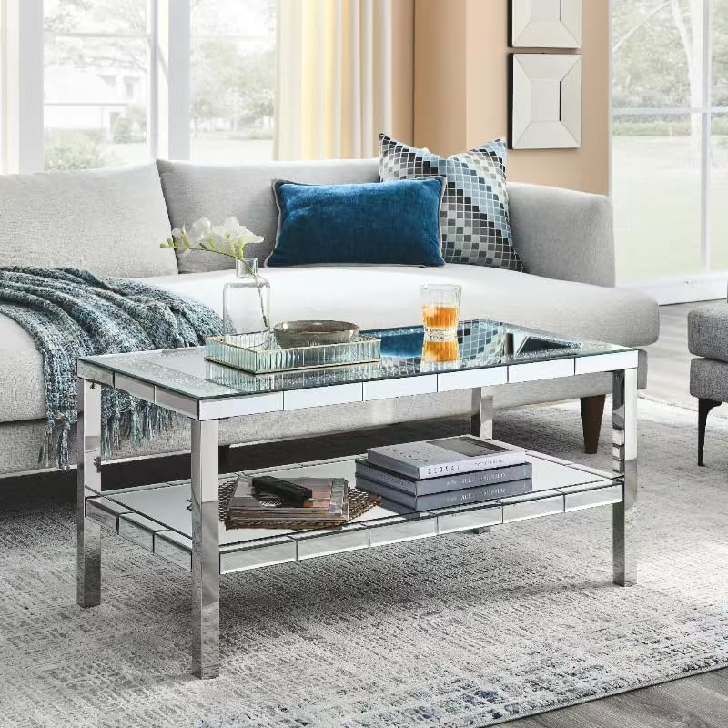 Amazon.com: Mcltopz Mirrored Coffee Table, 39" Modern 2-Layer Crystal ...