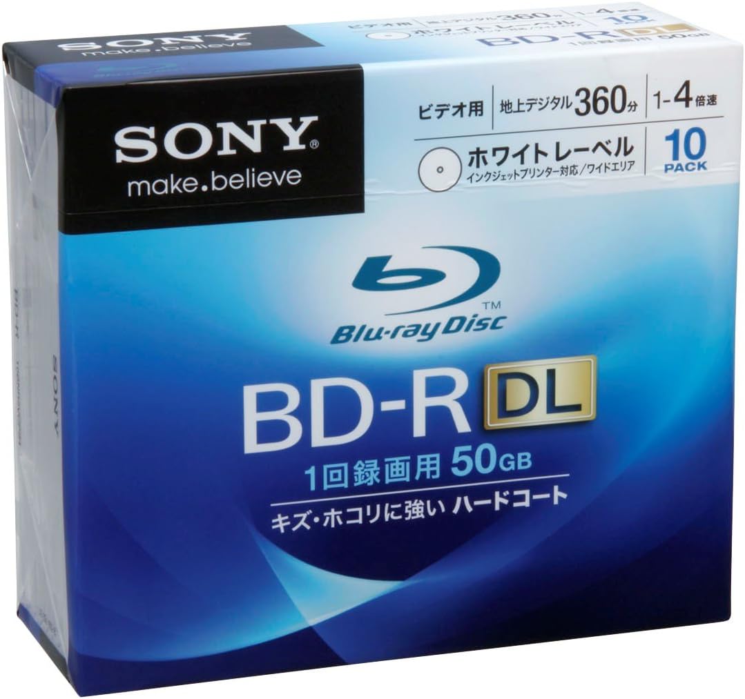 Amazon.com: Sony Blu-ray Disc 10 Pack - 50GB 4X BD-R DL 2010 Version ...