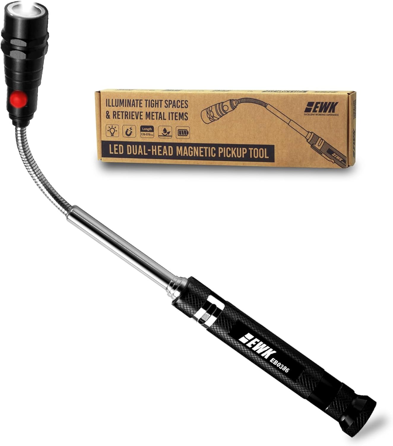 EWK Dual-Head Magnetic Flashlight Pick-Up Tool, LED Telescoping ...
