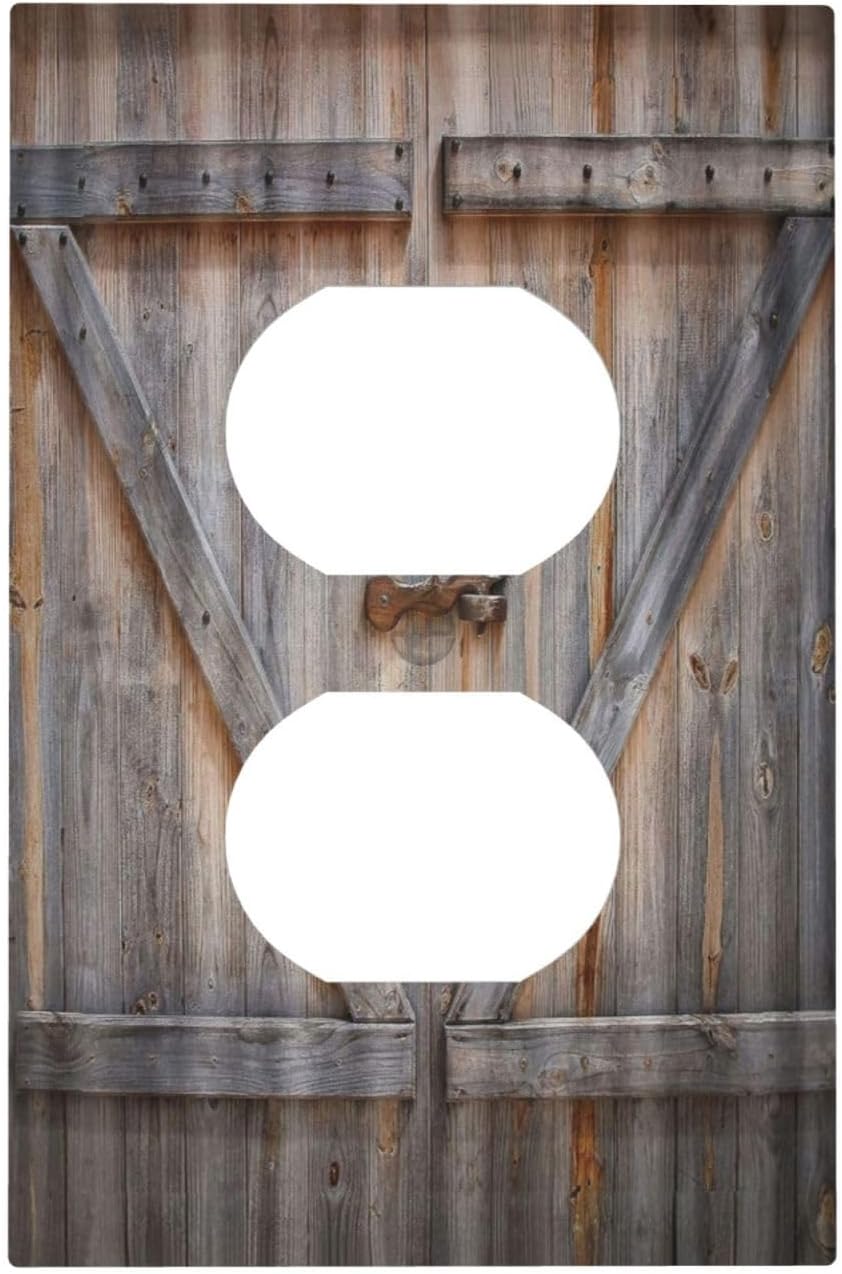 Rustic Farmhouse Wooden Barn Door 1 Gang Duplex Outlet Covers Faceplate ...
