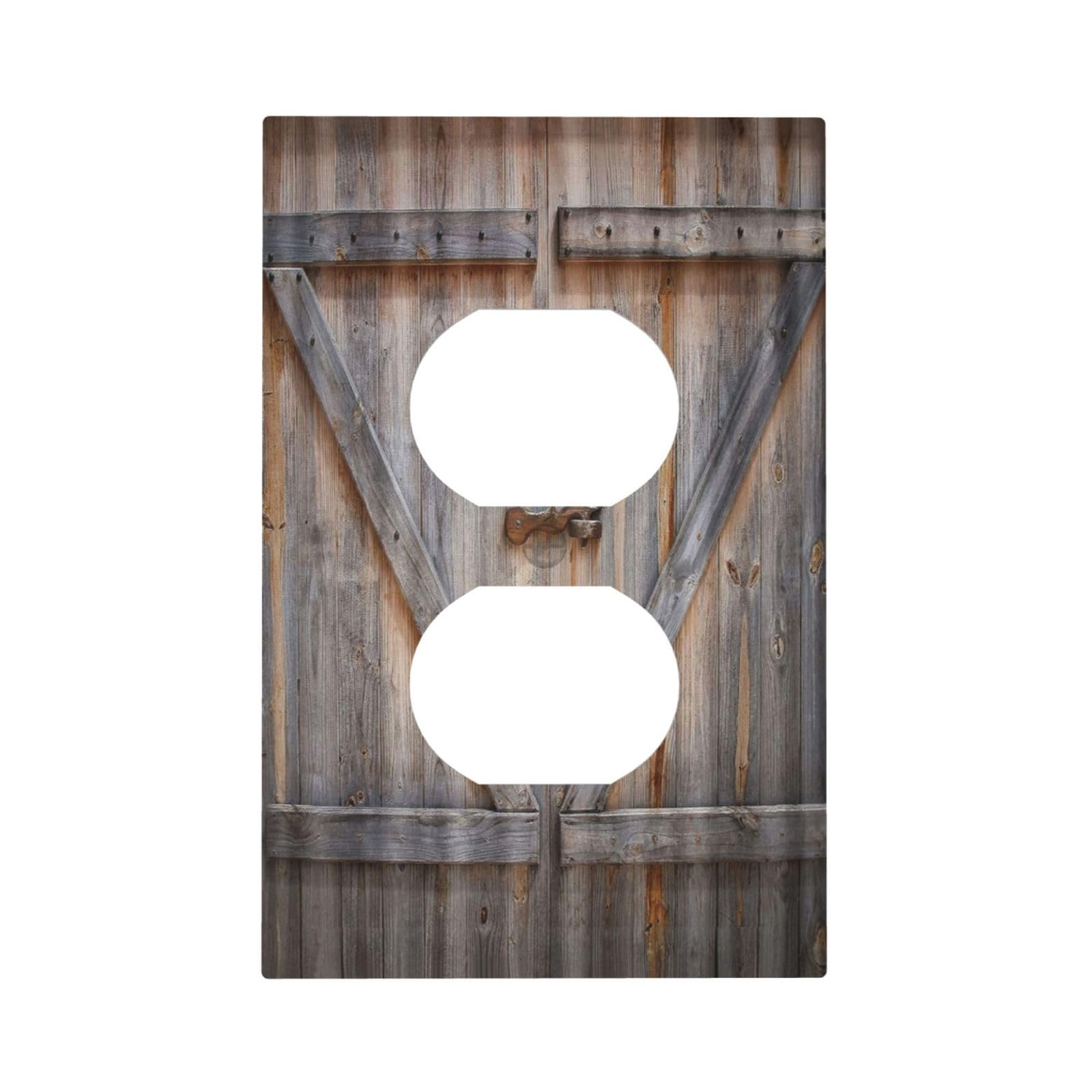 Rustic Farmhouse Wooden Barn Door 1 Gang Duplex Outlet Covers Faceplate ...