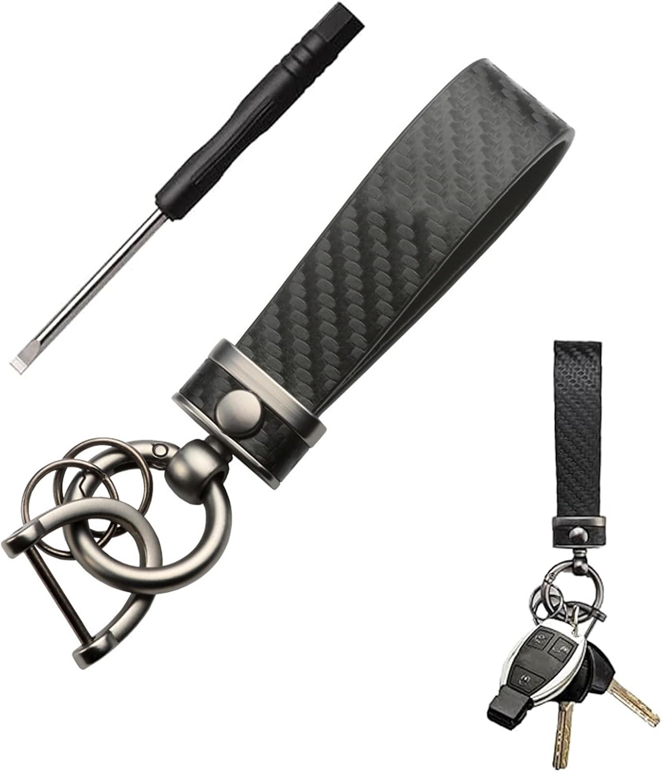 TCMCZ 1 Pcs Black Carbon Fiber Car Keychain,360°Rotatable Swivel Anti ...