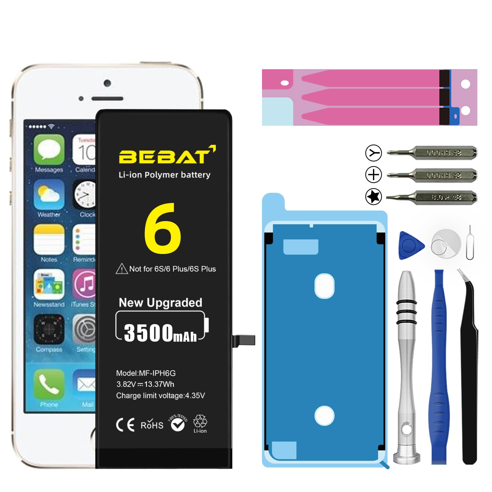 Amazon.com: BEBAT Replacement for iPhone 6 Battery, 3500mAh High ...