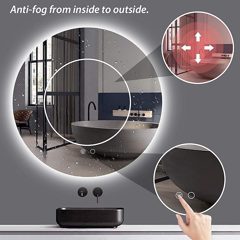 Keonjinn Round LED Mirror 32 Inch Backlit Mirror Bathroom Vanity Mirror ...