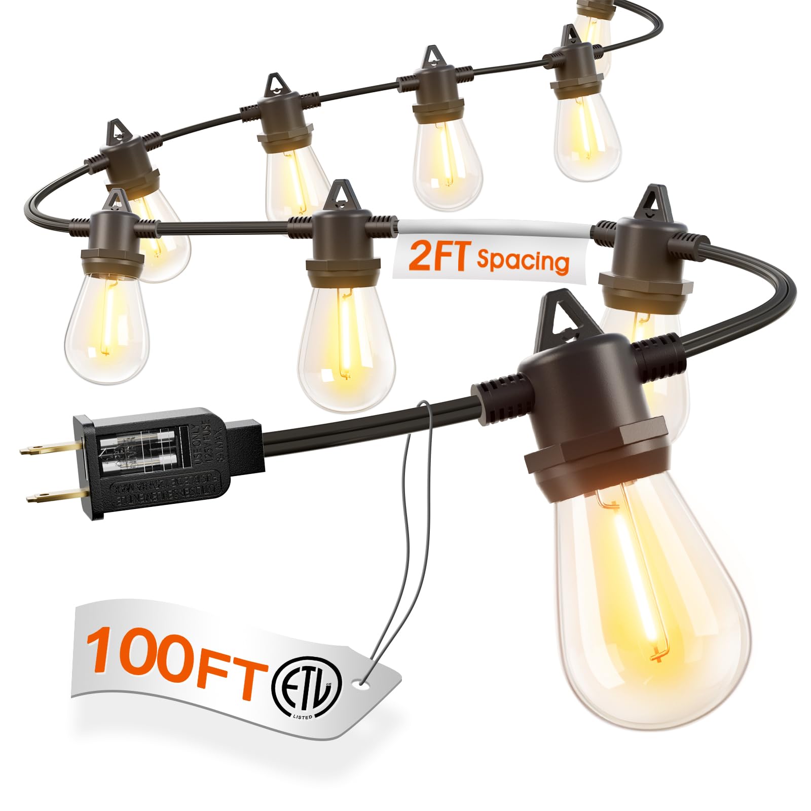 addlon 100FT Outdoor String Lights LED Waterproof Patio Lights with 54 ...