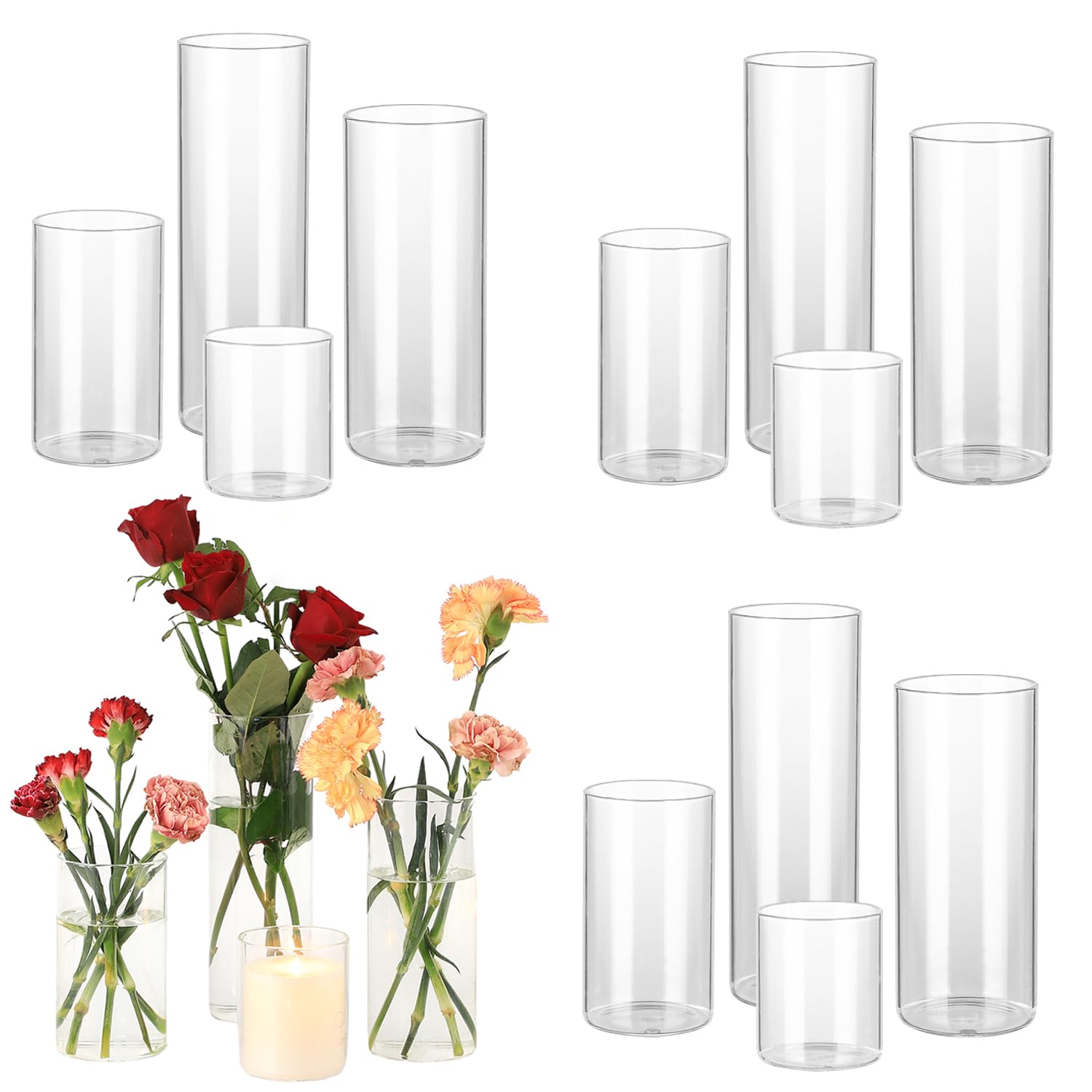 Snapklik.com : 12 Pack Glass Cylinder Vases, Glass Vases For ...