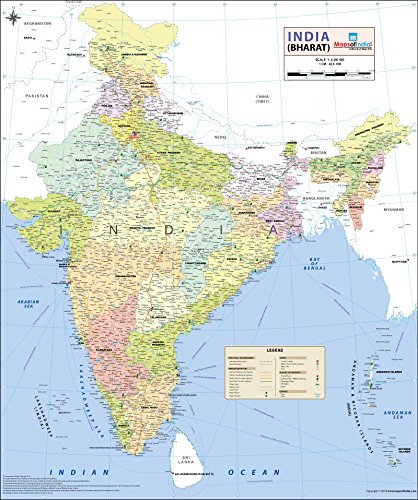 Maps Of India India Wall Map for Hanging (54"W X 65"H) : Amazon.in ...