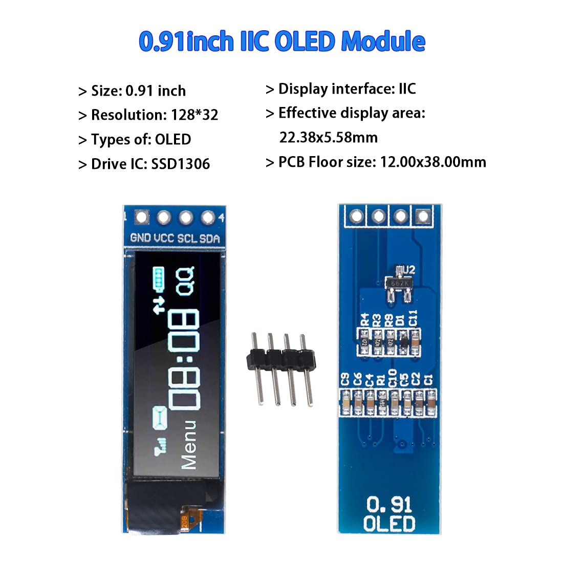 Arduino Lcd 5 Stück I2c Display Modul 091 Zoll I2c Oled Display Modul Blau I2c Oled Screen