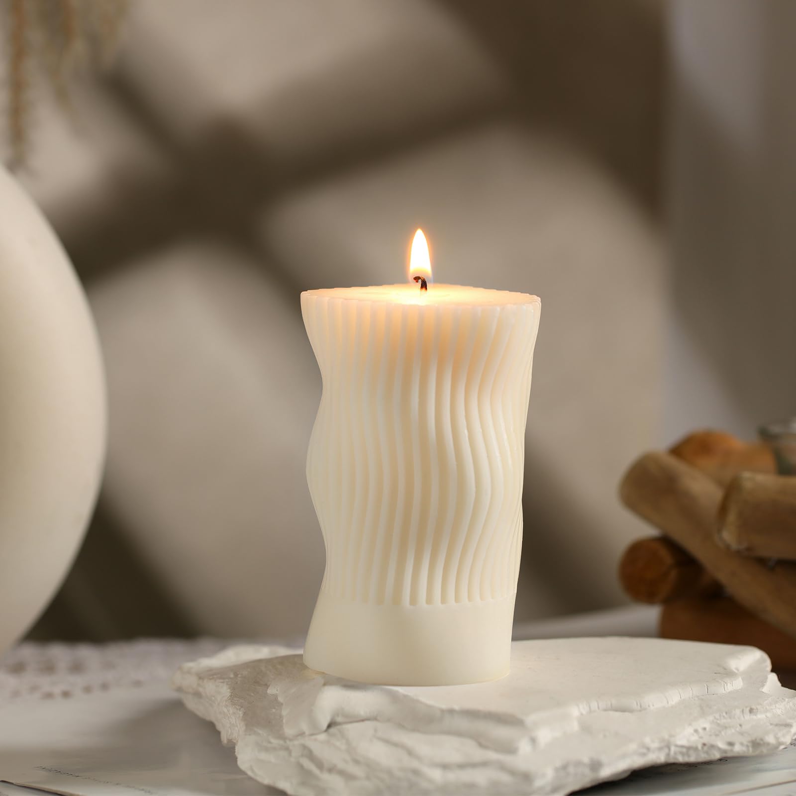 Amazon.com: Threlaco Wavy Sculptured Candle Ribbed Pillar Candle Flower ...