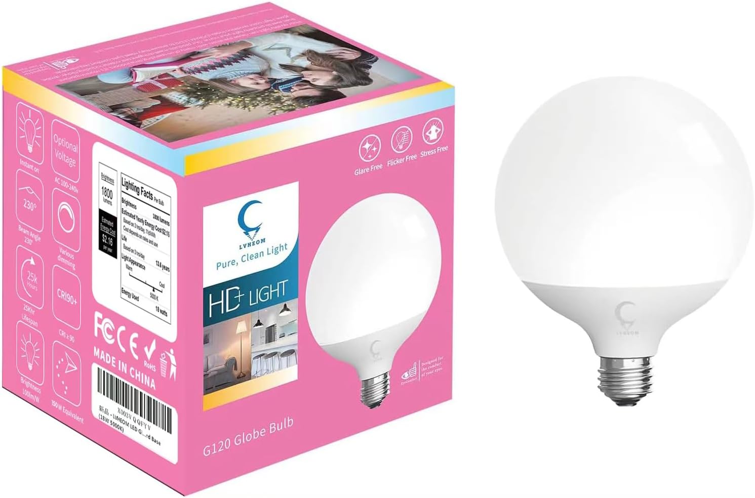 LVHEOM LED Globe Bulb, 240W Equivalent Light Bulbs, 24W 5000K Daylight ...