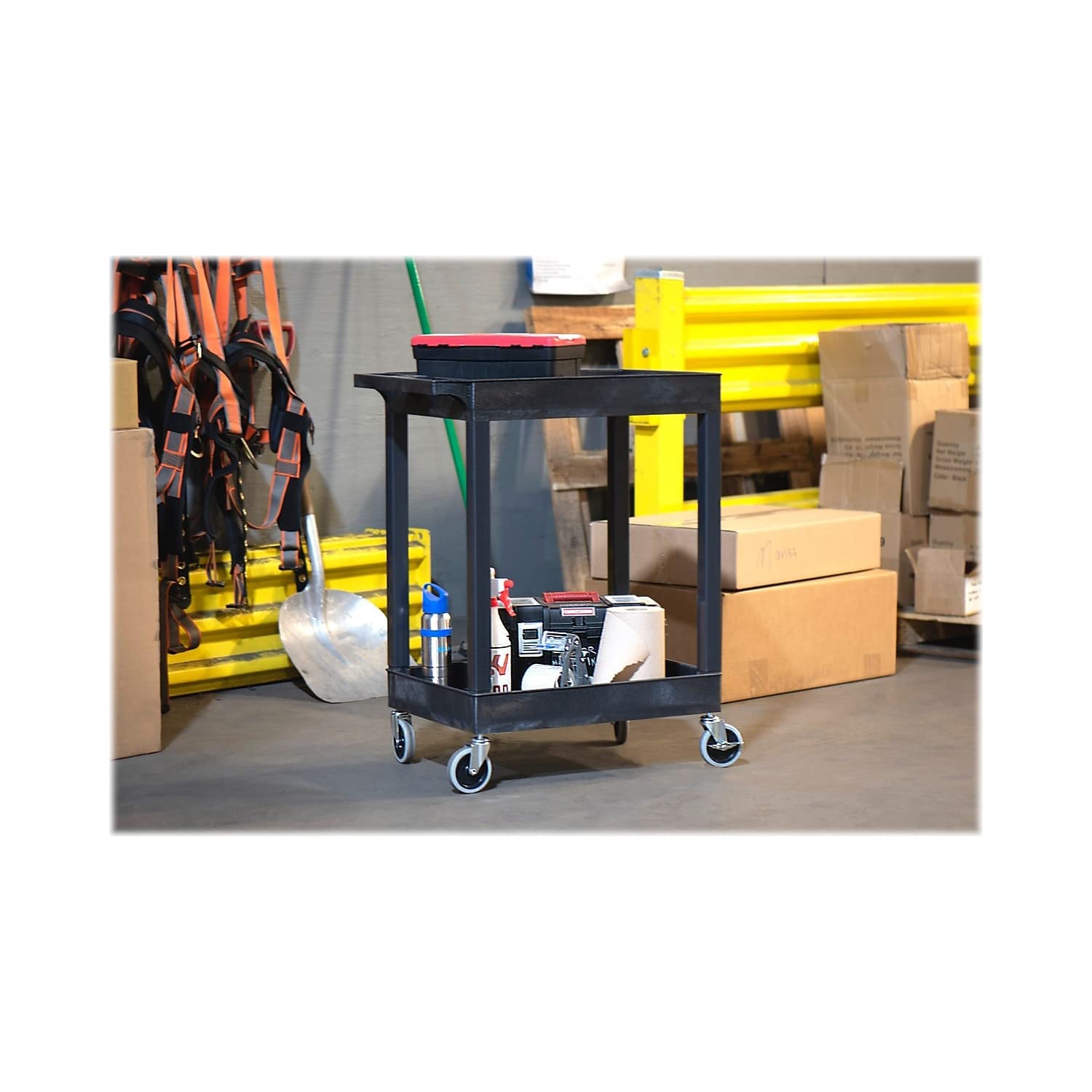 LUXOR SEC11-B 24" x 18" Plastic Utility Tub Cart - Two Shelf-Black