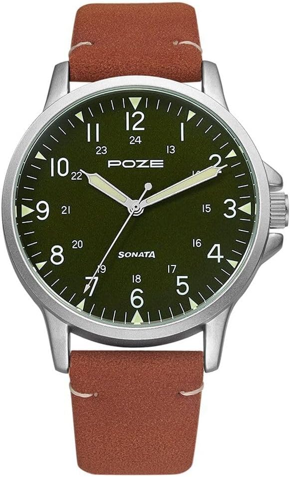 Sonata Poze Quartz Analog Green Dial PU Leather Strap Watch for Men ...