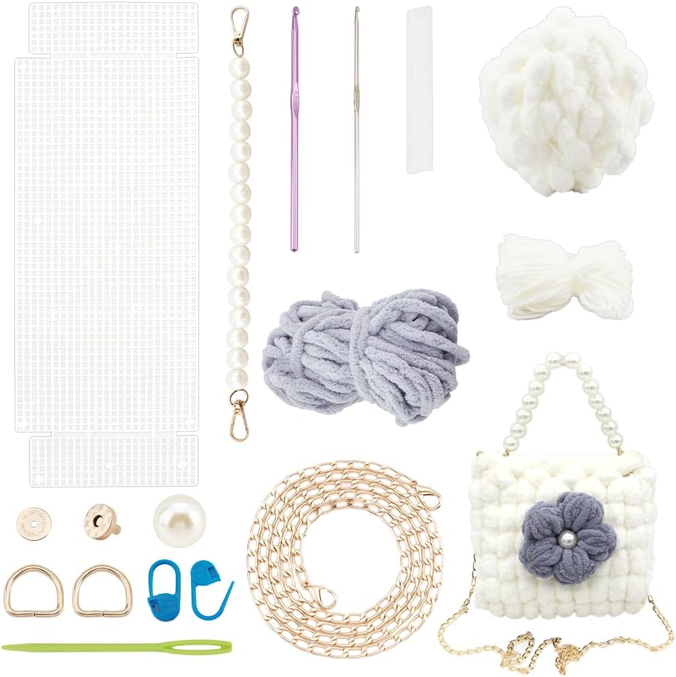WADORN DIY Crochet Handbag Making Kit, Hand-Knit Woven Tote Bag Making ...