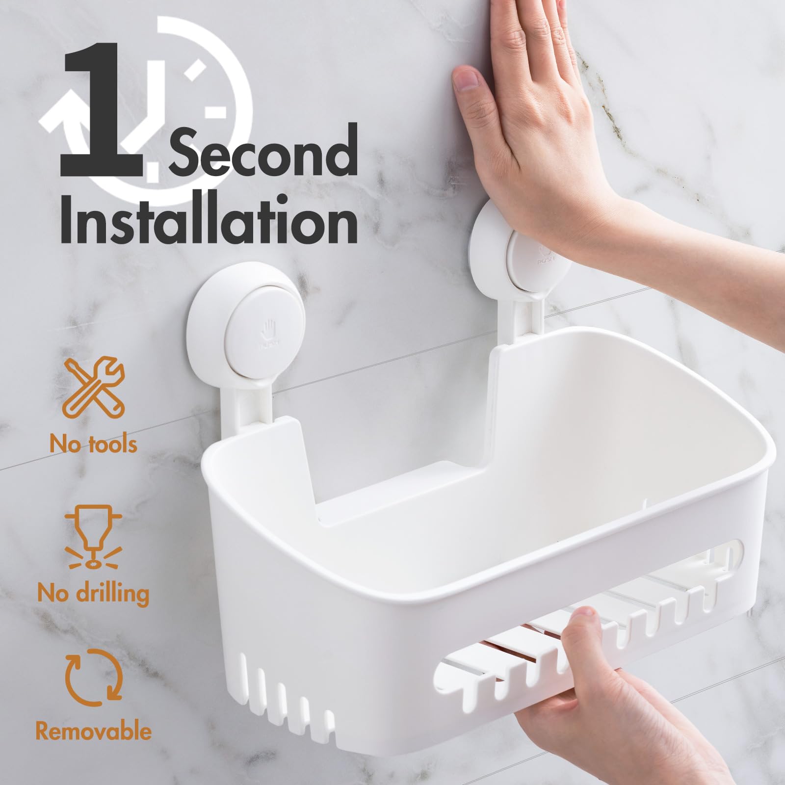 Snapklik.com : Shower Caddy Suction Cup Shower Shelf Shower Basket Suction Pack Of 2 One Second ...