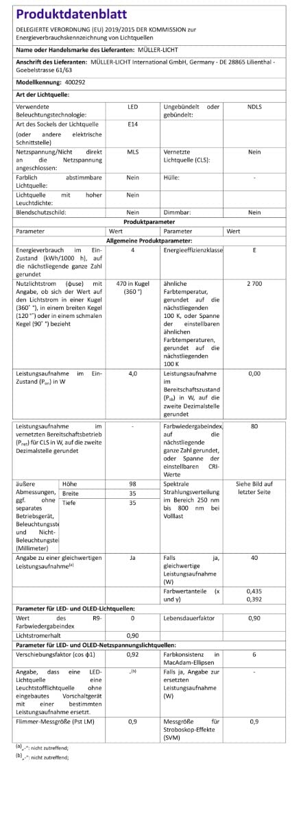 Müller-Licht 400292 LED EEK E (A - G) E14 Kerzenform 4W = 40W Warmweiß ...