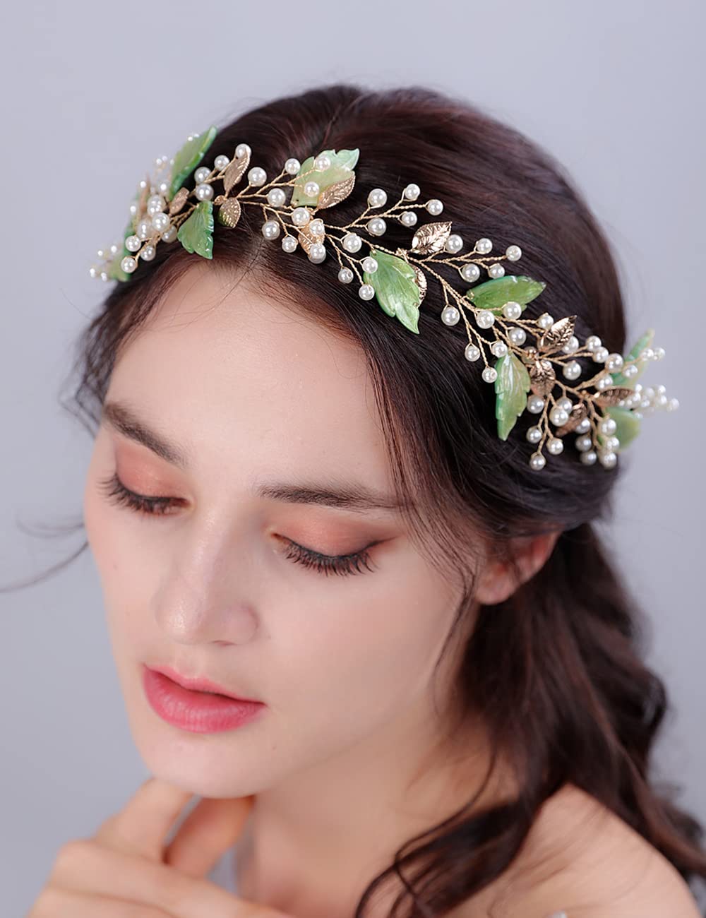Amazon.com : Teyglen Bridal Wedding Green Leaf Headband Hair Vine ...