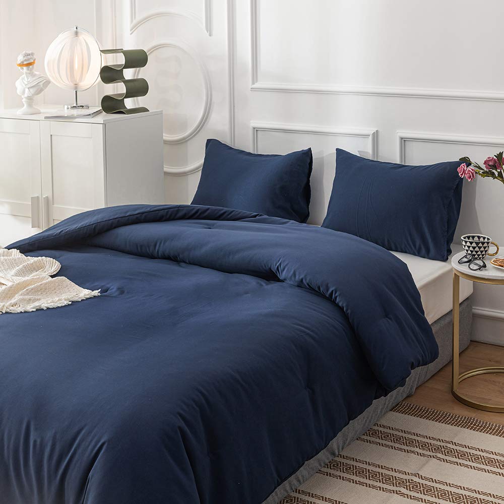 Luxlovery Navy Blue Comforter Set Queen Men Boys Dark Blue Bedding ...