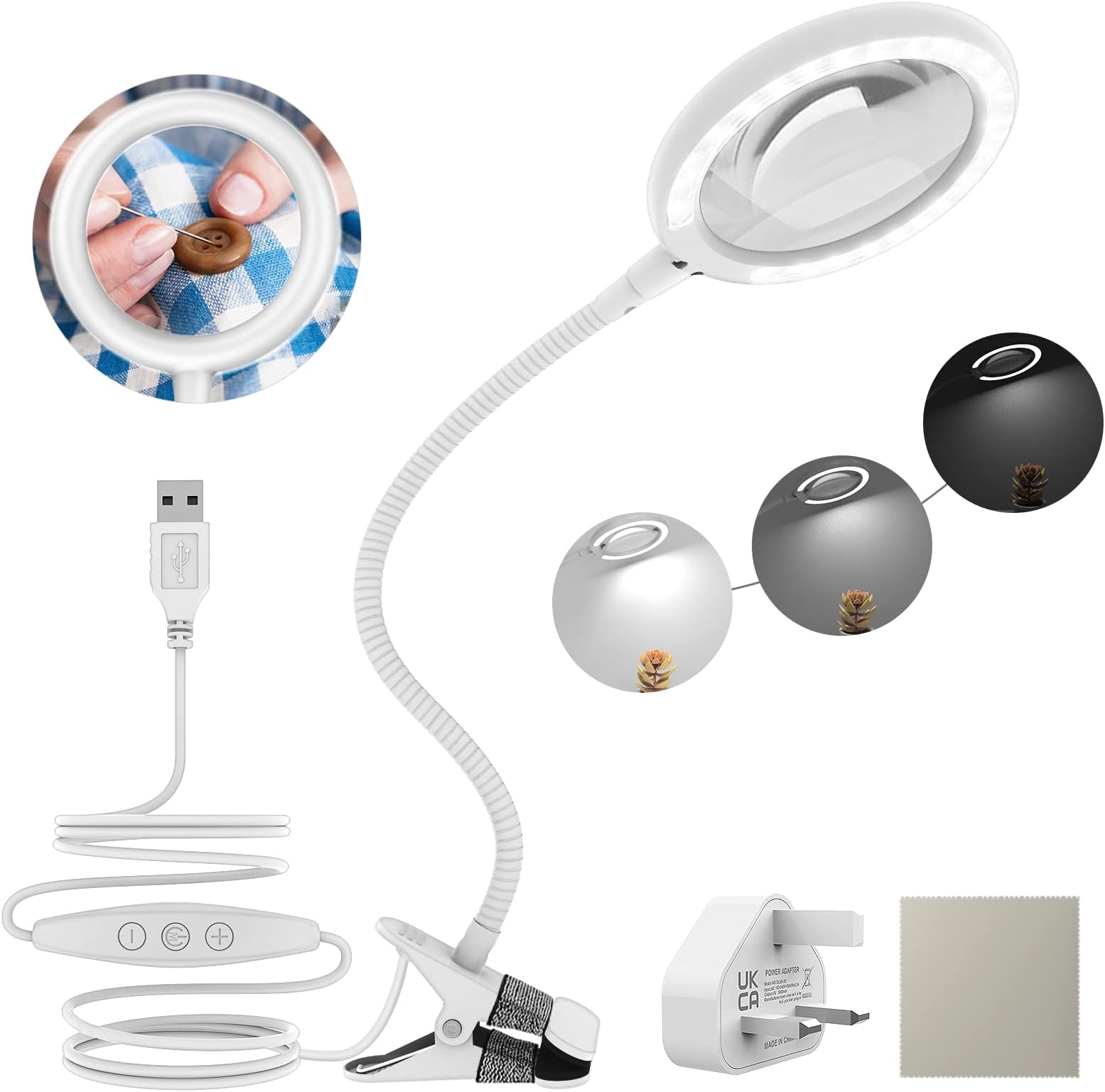 Magnifying Lamp with Light,Clip Magnigying Glass with Light and Stand ...