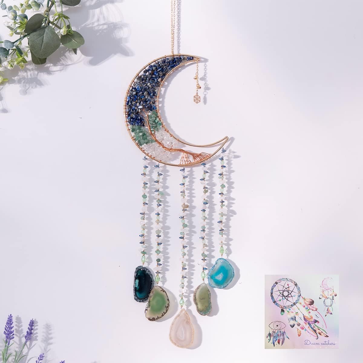 Amazon.com: Agate Moon Dream Catchers with Crystal Life Tree Gemstone ...