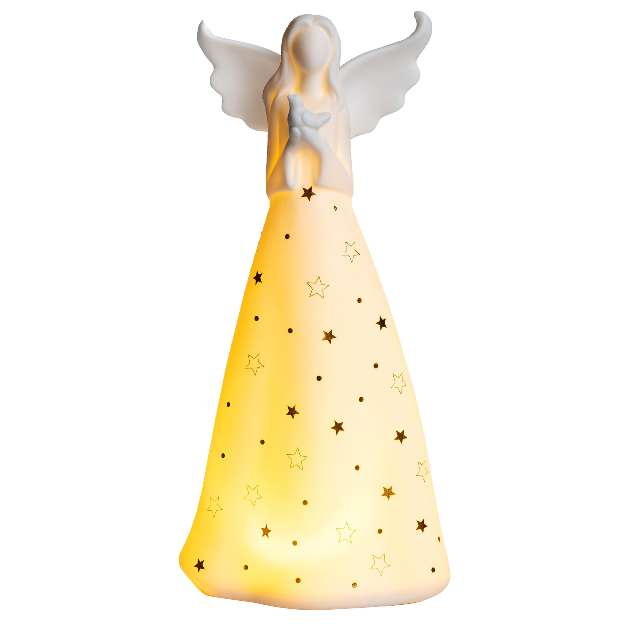 Amazon.com: 8.6"H Ceramic Angel Holding Dove Figurine, Lighted Guardian ...