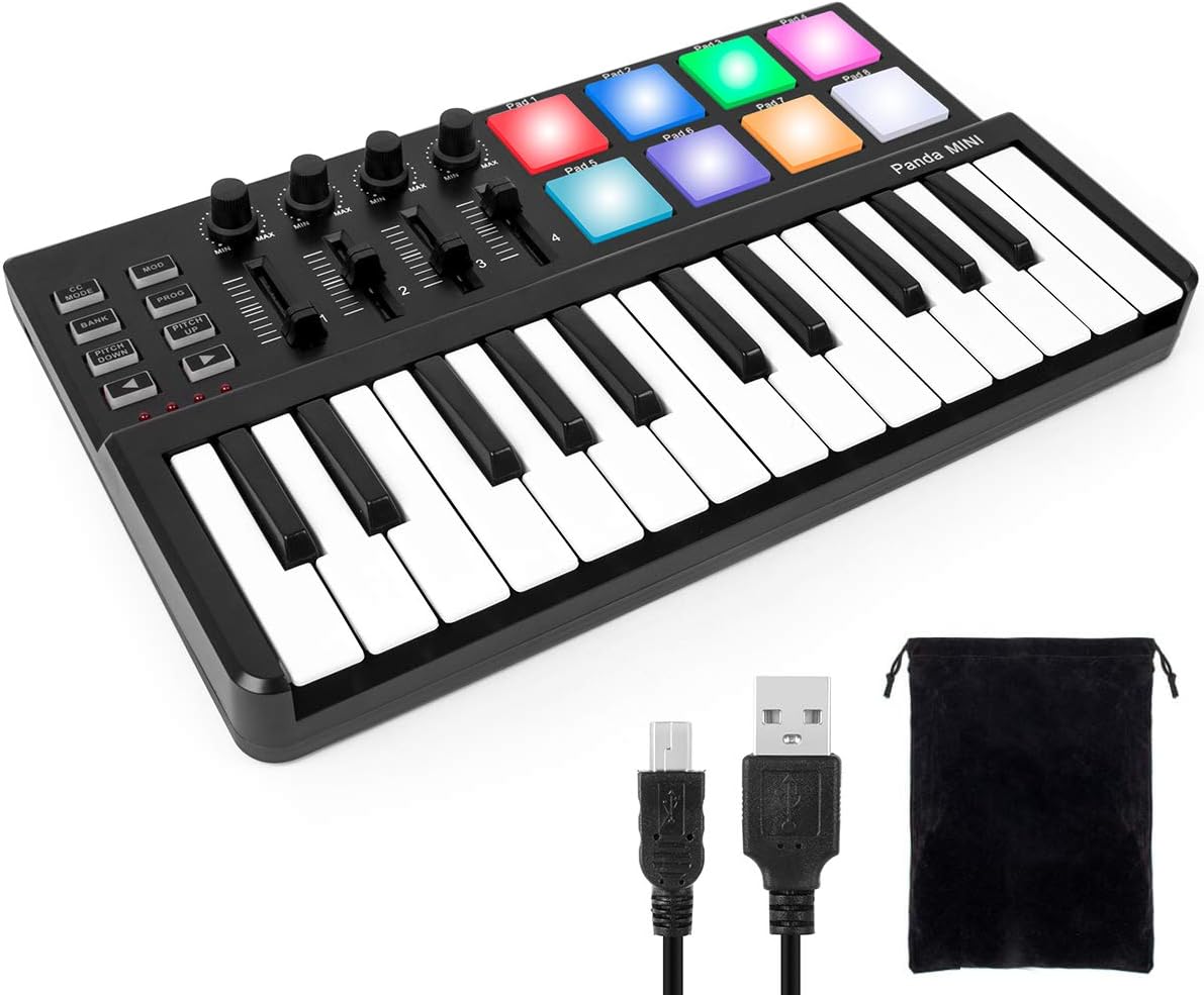 Midi Controller, lotmusic Worlde TUNA PANDA MINI 25 Keys Portable USB ...