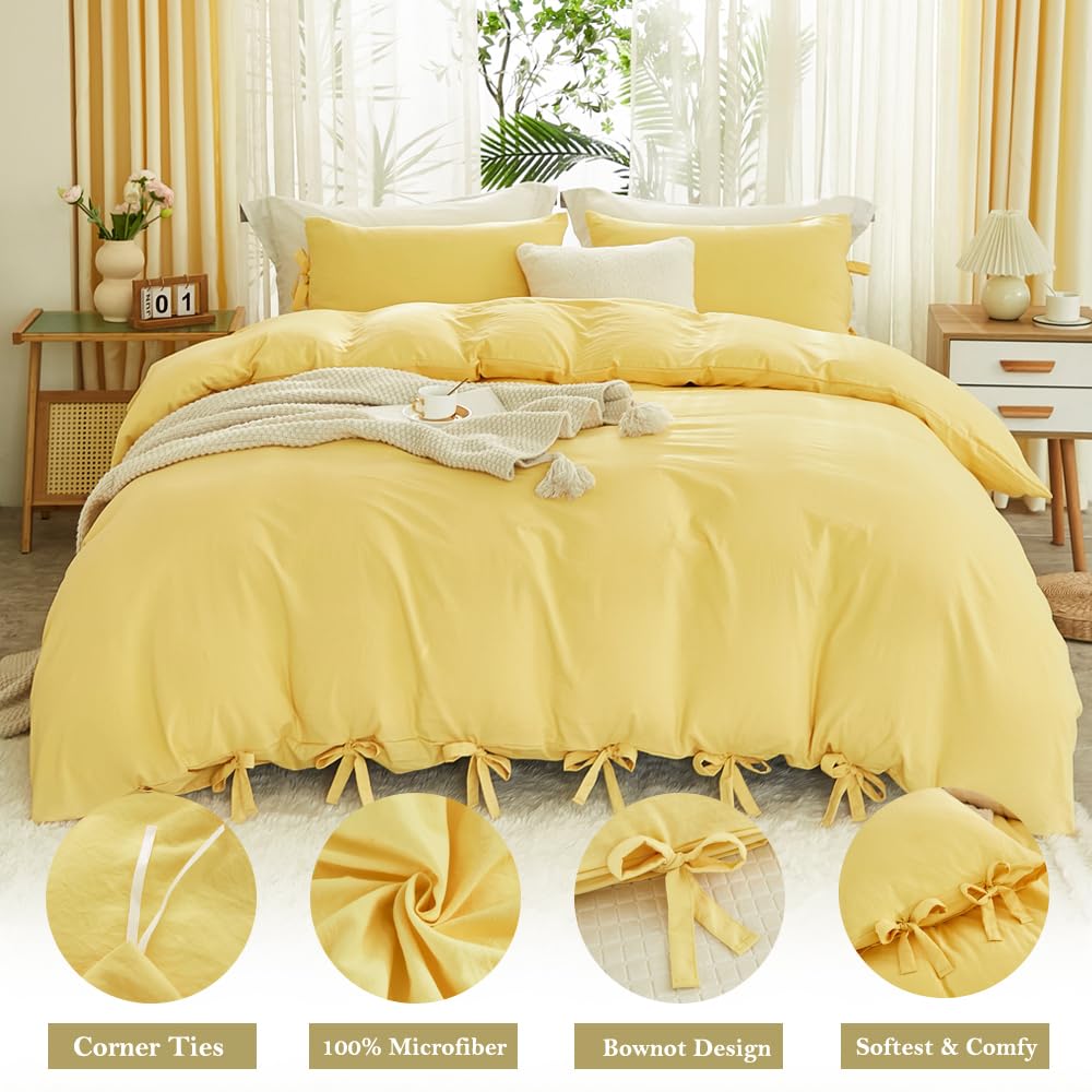 annadaif Yellow Duvet Cover Full Size, 3 Pieces Soft Washed Microfiber ...