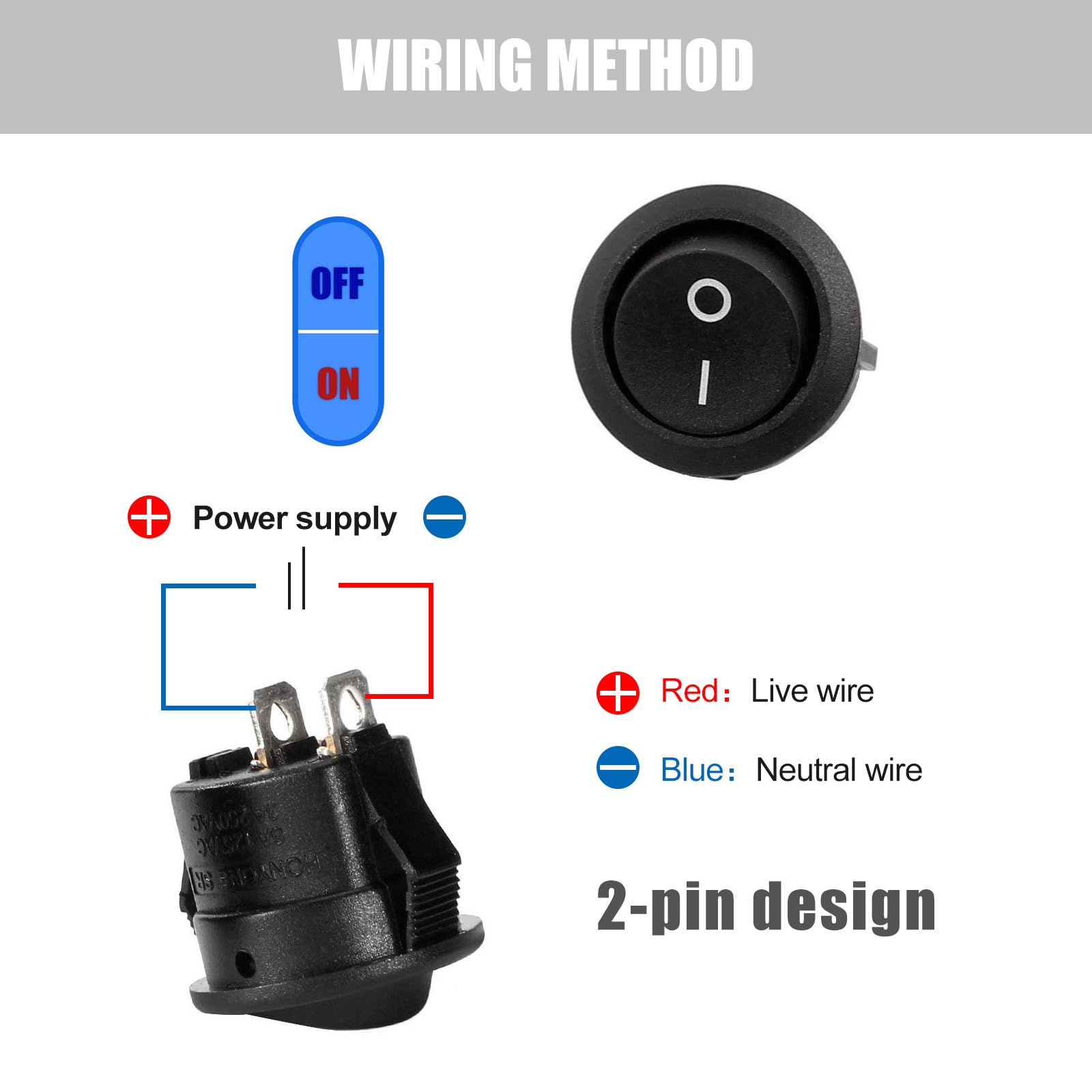 Snapklik.com : RuoFeng 10Pcs Snap-in Round Rocker Switch SPST Mini ...