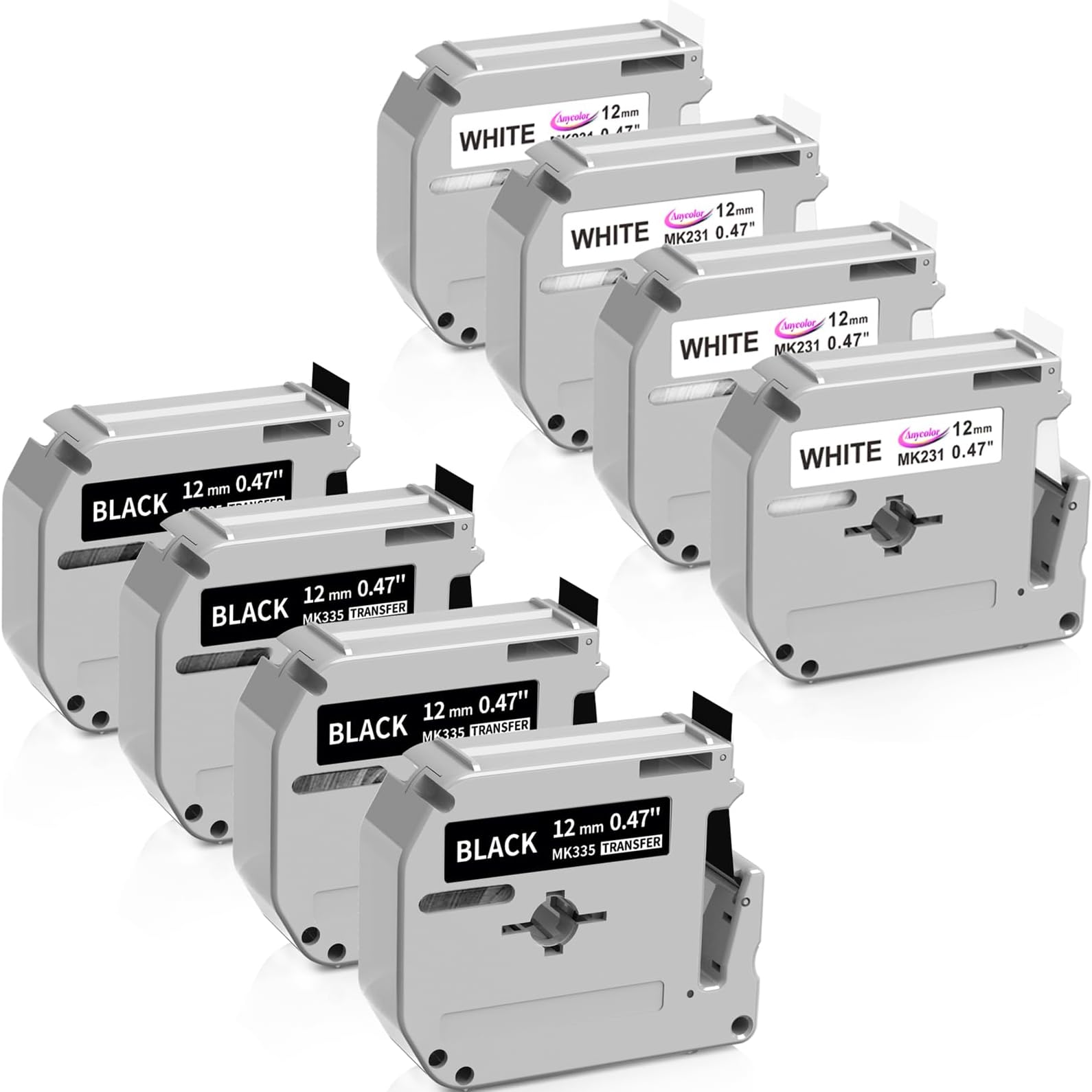 Amazon.com: 4 Black + 4 White Compatible with Brother M Tape 12mm 0.47 ...