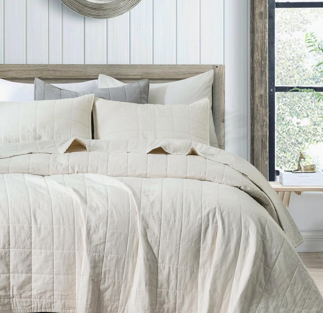 Amazon.com: meadow park Stonewashed Linen Cotton Box Stitch Quilt and ...