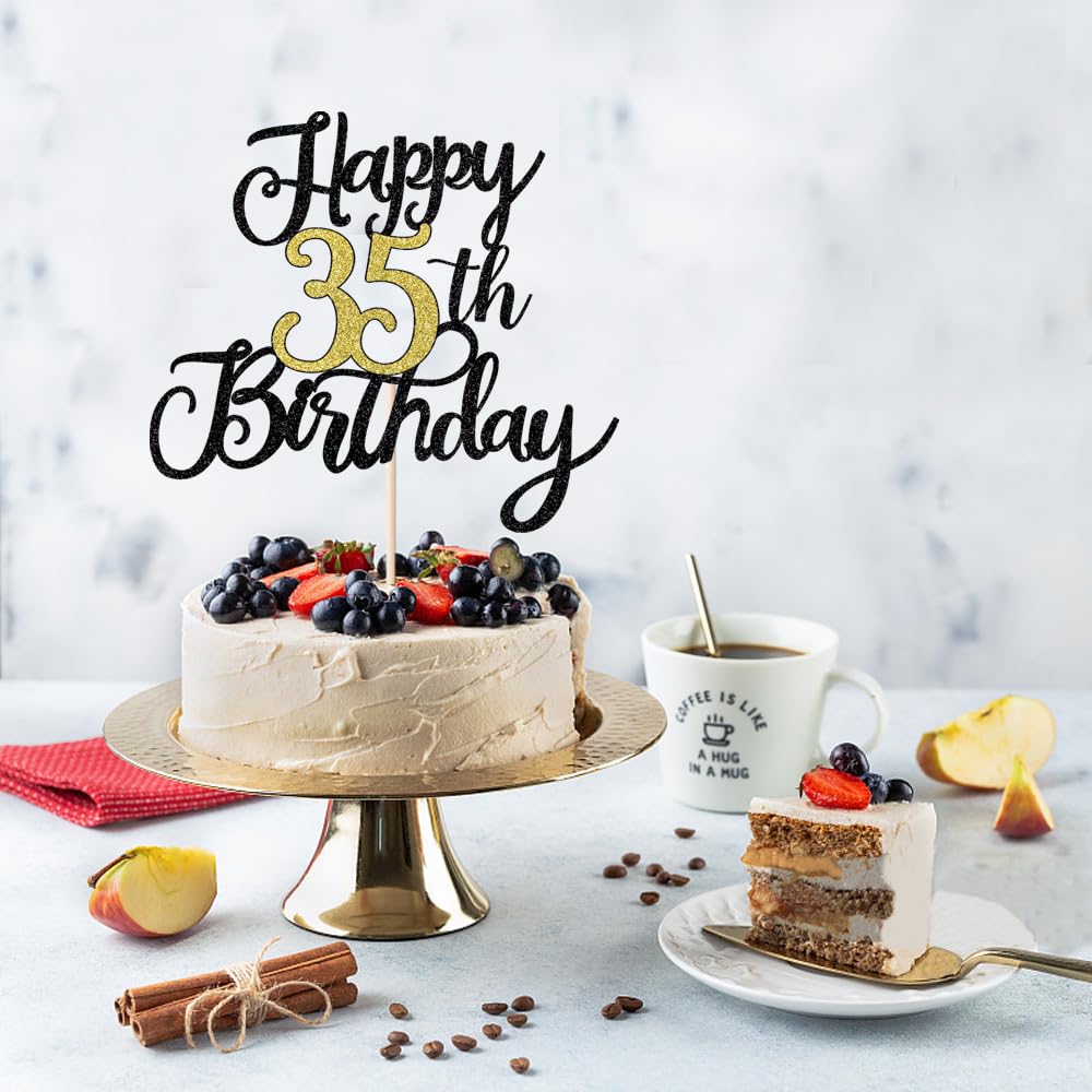 Snapklik.com : Black Gold Glitter Happy 35th Birthday Cake Topper,35th ...