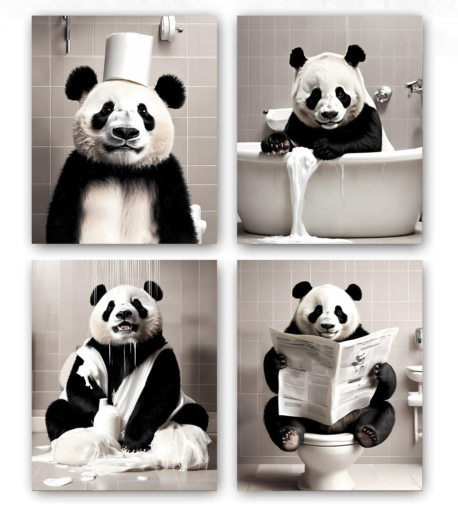 Amazon.com: Kids Bathroom Decor Art Prints,Funny Panda Bathroom Wall ...