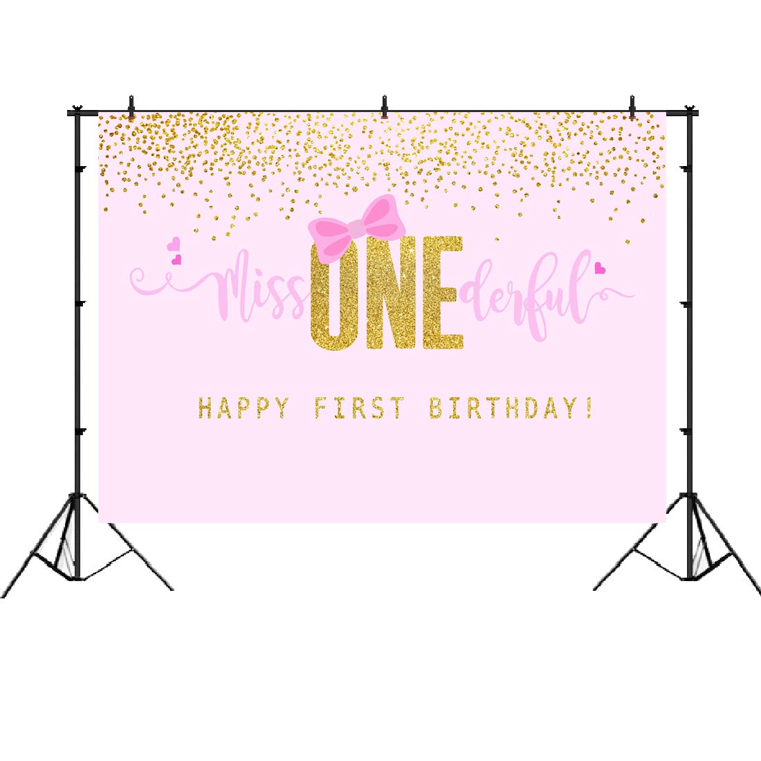 Buy Little Miss Onederful 1st Birthday Backdrop Pink Bow and Gold ...
