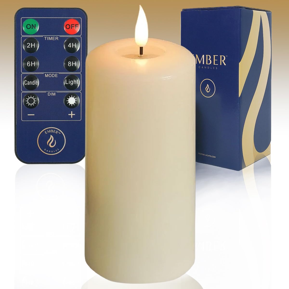 Ember Candles™ 15cm Signature Ivory LED Flickering Battery Candle – 100% Real Wax, Ultra ...