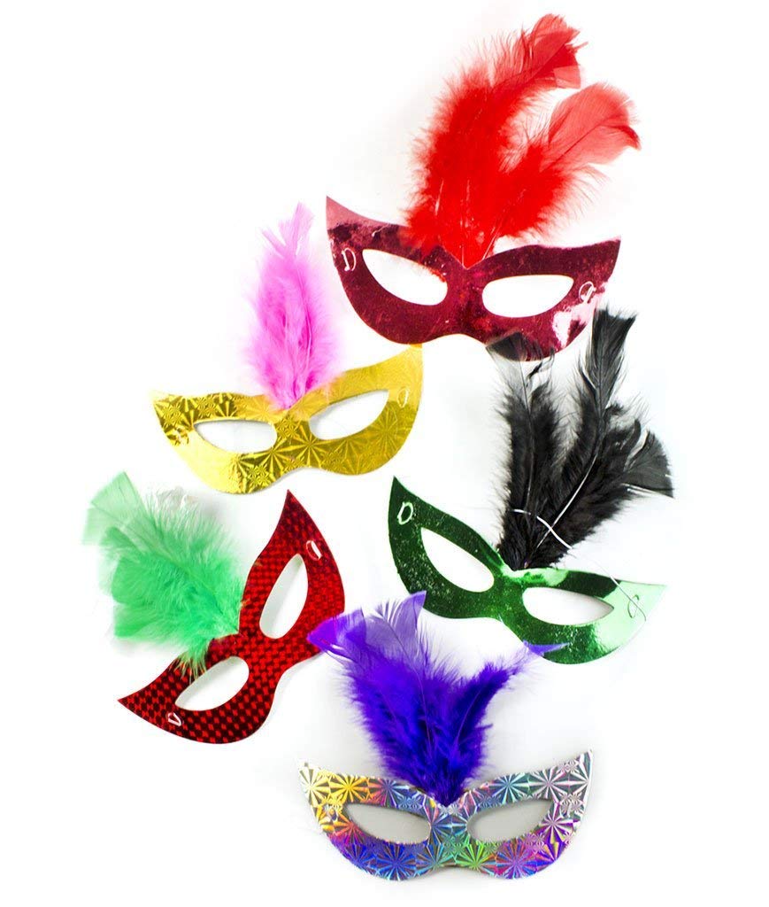 Fun Central AT769 Prismatic Feather Masks Assorted 6ct : Amazon.in: Fashion
