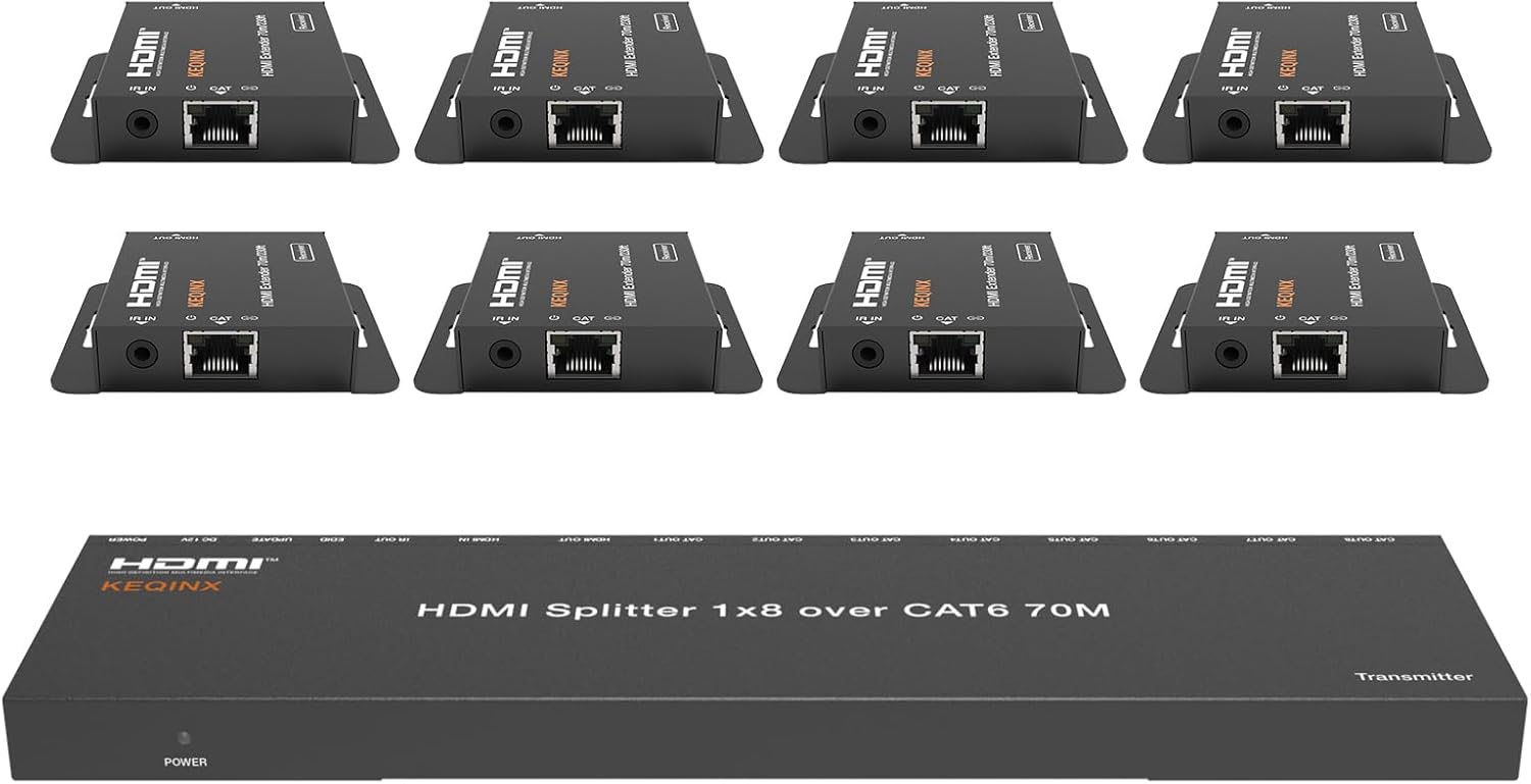 Amazon.com: KEQINX 4K 1x8 HDMI Extender Splitter 70m/230ft HDMI Over ...
