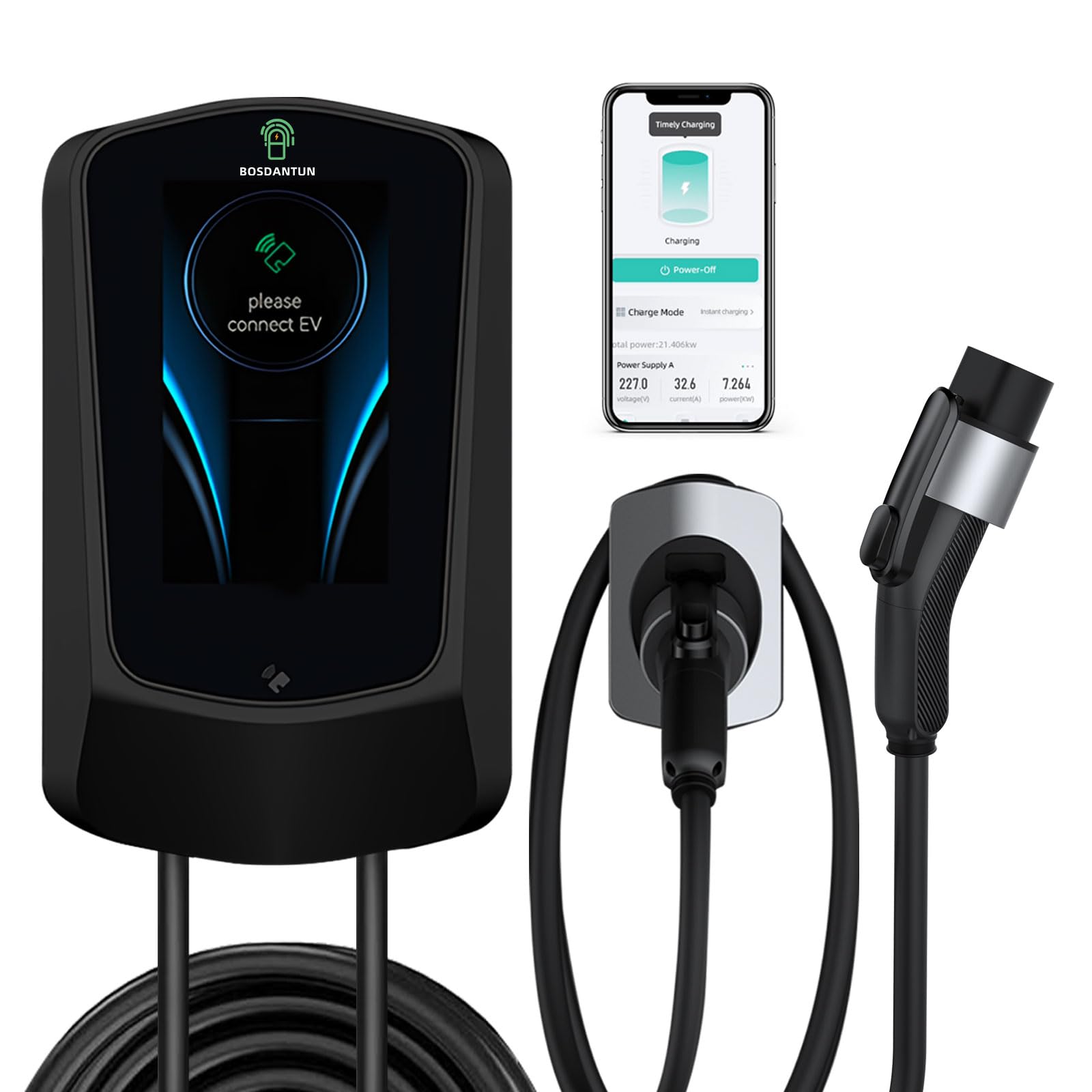 Amazon.com: BOSDANTUN 240V 11kw 48a wallbox Indoor/Outdoor ev Charger ...