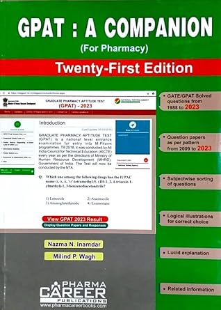 GPAT: A Companion (For Pharmacy) Latest Twenty First Edition : Nazma N ...