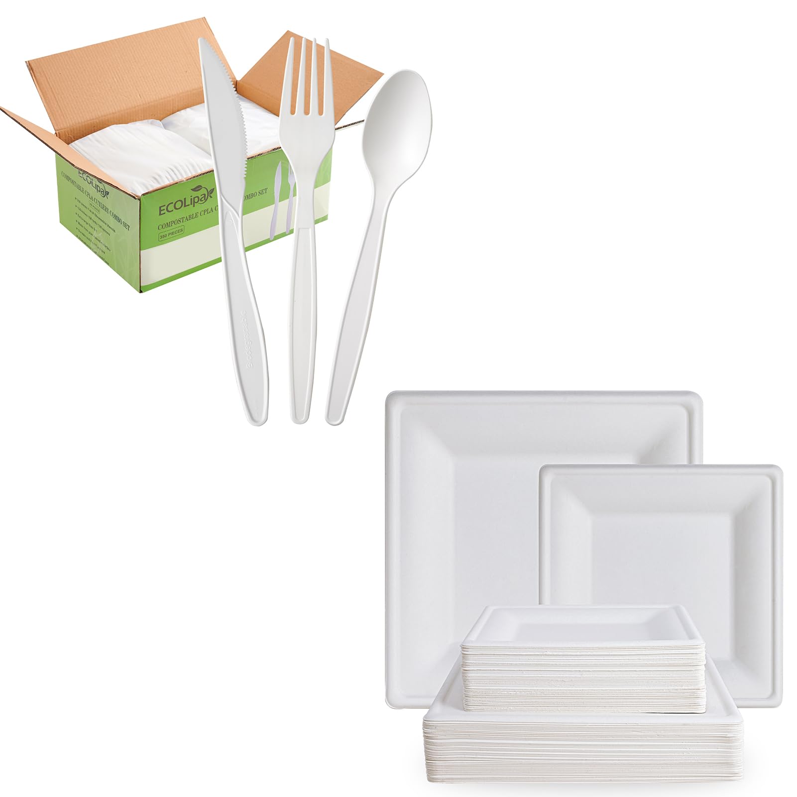 Amazon.com: ECOLipak Compostable Square Paper Plates Set, 120 Pack ...