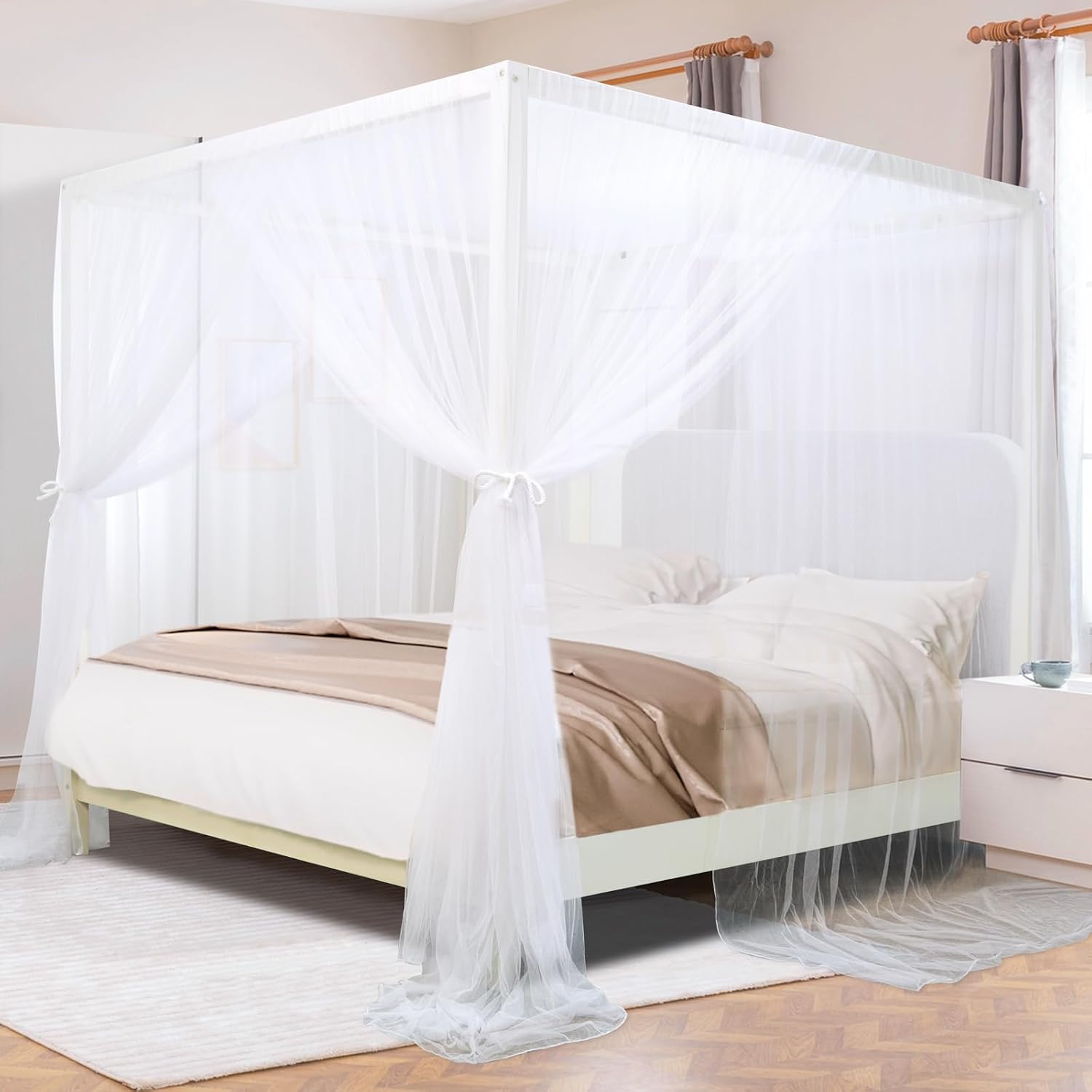 Amazon.com: tupi Canopy Bed Curtain for King/Queen Size Bed, Bed Canopy ...